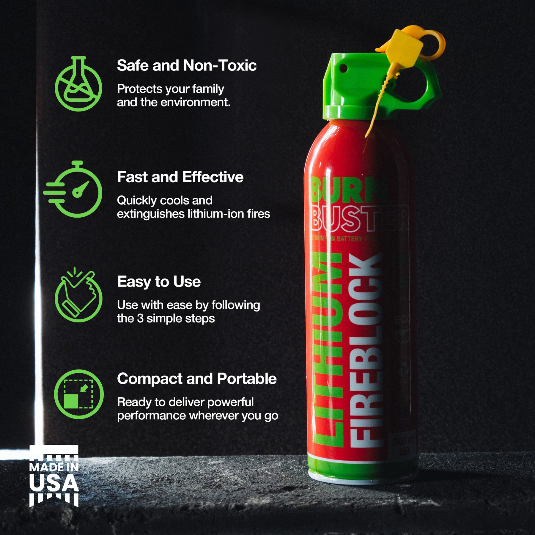 BurnBuster Lithium-Ion Fire Extinguisher